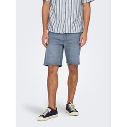 Only & Sons Shorts ONLY & SONS "ONSWEFT PIM DNM SHORTS VD CE BOX", Herren, Gr. M, N-Gr, blau (light blau denim), Web, Obermaterial: 79% Baumwolle, 20% Polyester, 1% Elasthan, unifarben, regular fit ca. Mitte Oberschenkel, Hosen Shorts