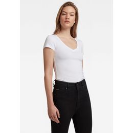 G-Star Raw V-Shirt G-STAR "Base v t wmn cap sl", Damen, Gr. S, wei&szlig;, Jersey, Obermaterial: 95% Baumwolle, 5% Elasthan, unifarben, slim fit h&uuml;ftlang, V-Ausschnitt, Shirts, mit kleinem Logodruck vorne