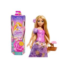 Mattel HTV86 - Disney Princess - Spin & Reveal - Rapunzel Puppe mit 11 Überraschungen, darunter 5 Accessoires, 5 Sticker
