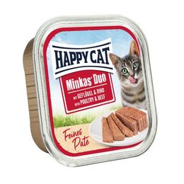 Happy Cat Minkas Duo GeflÃ¼gel &amp, Rind PatÃ© 16 x 100g Schale Nasffutter fÃ¼r Katzen
