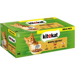 KITEKAT Multipack Bunte Vielfalt in Sauce Katzen-Nassfutter mit Huhn, Rind und Lachs 48x85g