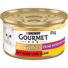 Gourmet Gold Feine Komposition mit Rind und Huhn Katzen-Nassfutter Alleinfuttermittel 12x85g