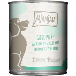 MjAMjAM gute Pute an gekochtem Reis mit ged&auml;mpfter Zucchini Hunde-Nassfutter hoher Fleischanteil 6x800g