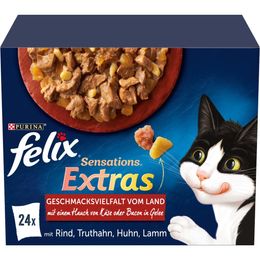 FELIX Sensations Extras in Gelee Geschmacksvielfalt vom Land Katzen-Nassfutter Alleinfuttermittel Stückchen in Gelee 24x85g