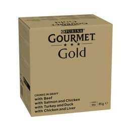 Gourmet Gold Zarte H&auml;ppchen in Sauce Mixpaket Katzen-Nassfutter Alleinfuttermittel 96x85g