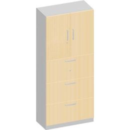 Sch&auml;fer Shop Sch&auml;fer Shop Genius Kombischrank TETRIS SOLID, 6 OH, B 800 mm, oben Fl&uuml;gelt&uuml;ren, unten HR-Ausz&uuml;ge, Ahorn/wei&szlig;alu