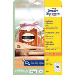 Avery Zweckform Avery&reg; Zweckform Etiketten 5087, Format A4, abl&ouml;sbar, druckergeeignet, 63,5 x 42,3 mm, 10 Bogen mit 180 St&uuml;ck, FSC&reg;-Papier, oval, wei&szlig;