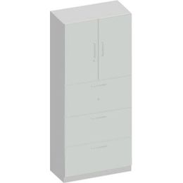 Sch&auml;fer Shop Sch&auml;fer Shop Genius Kombischrank TETRIS SOLID, 6 OH, B 800 mm, oben Fl&uuml;gelt&uuml;ren, unten HR-Ausz&uuml;ge, silber/wei&szlig;alu