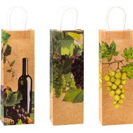 Flaschentaschen Set TSI Rot-/Wei&szlig;wein, 12-teilig, 3 verschiedene Motive, Tragekordel, B 120 x T 80 x H 360 mm, recycelbares Kraftpapier, gelb