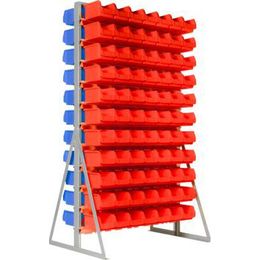 Sch&auml;fer Shop St&auml;nderregal, 2-seitig best&uuml;ckbar, 22 Reihen, inkl. 77 Sichtlagerk&auml;sten SSI Sch&auml;fer Serie PROFI LF 221 blau & 77 Sichtlagerk&auml;sten PROFI LF 221 rot, B 1145 x T 800 x H 1950 mm