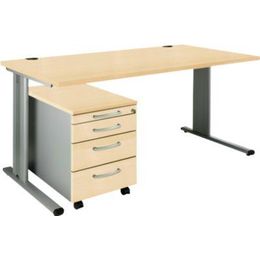 Sch&auml;fer Shop Sch&auml;fer Shop Pure 2-tlg. B&uuml;rom&ouml;bel-Set PLANOVA BASIC, Schreibtisch, B 1600 mm, Ahorn/wei&szlig;alu, mit Kabelkanal + Rollcontainer 1233