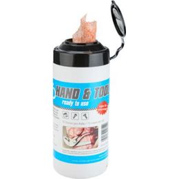 Wipex Hand & Tool ready to use Reinigungst&uuml;cher, 1-lagig, getr&auml;nkt, Polypropylen, orange, Spenderdose mit 75 T&uuml;chern
