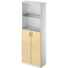 Sch&auml;fer Shop Sch&auml;fer Shop Genius Kombischrank TETRIS SOLID, 6 OH, Glas- und Fl&uuml;gelt&uuml;ren, B 800 mm, abschlie&szlig;bar, Glas/Ahorn-Dekor/wei&szlig;alu