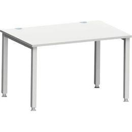 Schäfer Shop Schreibtisch MODENA FLEX, Rechteck, 4-Fuß Quadratrohr, B 1200 x T 800 x H 720-820 mm, lichtgrau/weißaluminium