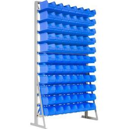 Sch&auml;fer Shop St&auml;nderregal, 1-seitig best&uuml;ckbar, 11 Reihen, inkl. 77 x Sichtlagerk&auml;sten SSI Sch&auml;fer Serie PROFI LF 221, B 1145 x T 400 x H 1950 mm, Stahl, grau