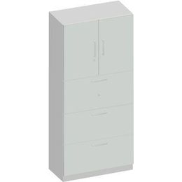 Sch&auml;fer Shop Sch&auml;fer Shop Genius Kombischrank TETRIS SOLID, 5 OH, B 800 mm, oben Fl&uuml;gelt&uuml;ren, unten HR-Ausz&uuml;ge, silber/wei&szlig;alu