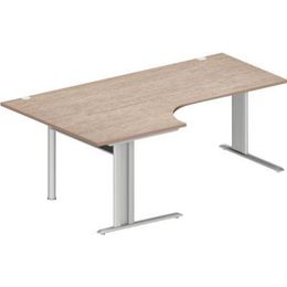 Sch&auml;fer Shop Sch&auml;fer Shop Pure Winkelschreibtisch PLANOVA BASIC, 90&deg; Winkel links, C-Fu&szlig;, B 2000 x T 1200/800 x H 717 mm, Eiche/wei&szlig;alu + Kabelkanal