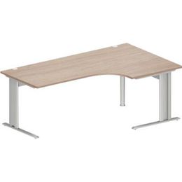 Sch&auml;fer Shop Sch&auml;fer Shop Pure Winkelschreibtisch PLANOVA BASIC, 90&deg; Winkel rechts, C-Fu&szlig;, B 2000 x T 1200/800 x H 717 mm, Eiche/wei&szlig;alu + Kabelkanal