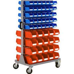 Mobiles Kleinteilemagazin Sch&auml;fer Shop Select, 2-seitig best&uuml;ckbar, inkl. 40 Sichtlagerk&auml;sten SSI Sch&auml;fer LF 221 & 70 Sichtlagerk&auml;sten SSI Sch&auml;fer LF 211, B 825 x T 550 x H 1450 mm, Stahl, anthrazitgrau RAL 7016