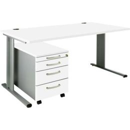 Sch&auml;fer Shop Sch&auml;fer Shop Pure 2-tlg. B&uuml;rom&ouml;bel-Set PLANOVA BASIC, Schreibtisch, B 1600 mm, wei&szlig;/wei&szlig;alu, mit Kabelkanal + Rollcontainer 1233