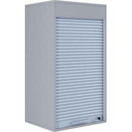 Rolladenschrank Aktos L, 2 Ordnerh&ouml;hen, abschlie&szlig;bar, B&uuml;gelgriff, B 500 x T 400 x H 930 mm, Holz, grau
