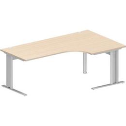 Sch&auml;fer Shop Sch&auml;fer Shop Pure Winkelschreibtisch PLANOVA BASIC, 90&deg; Winkel rechts, C-Fu&szlig;, B 2000 x T 1200/800 x H 717 mm, Ahorn/wei&szlig;alu + Kabelkanal