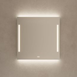 Kronenbach Sun Badspiegel 80 x 80 cm mit LED Seiten- und Hintergrundbeleuchtung für modernes Badezimmerambiente