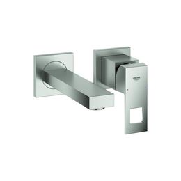 Grohe Eurocube Fertigmontageset 19895DC0 supersteel, Waschtisch-2-Loch-Wandarmatur, Ausladung 17,1 cm