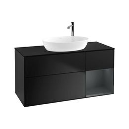 Villeroy & Boch Villeroy und Boch Finion Waschtischunterschrank F952MTGF 120cm, Abdeckplatte black matt, Regale White matt lacquer, Glossy white lacquer