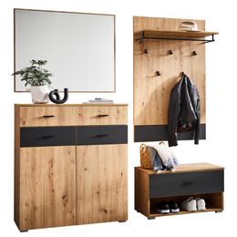CARRYHOME Garderobe Pete, Anthrazit, Eiche Artisan, Holzwerkstoff, 4-teilig, 165x198x38 cm, FSC Mix, Garderobe, Garderoben-Sets & Serien, Garderoben-Sets