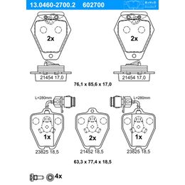ATE Bremsbelagsatz, Scheibenbremse 13.0460-2700.2 vorne rechts links f&uuml;r VAG 4D0698151A 4D0698151AD 4D0698151E