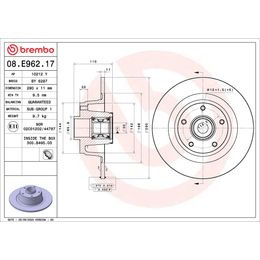 Brembo Bremsscheibe hinten rechts links voll 290mm f&uuml;r RENAULT 432020912R 08.E962.17