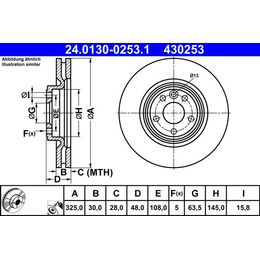 ATE Bremsscheibe 24.0130-0253.1 vorne rechts links bel&uuml;ftet 325mm f&uuml;r LAND ROVER JAGUAR T4A34339 T4A2342 LR125902