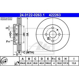 ATE Bremsensatz, Scheibenbremse 1420-22858 vorne rechts links bel&uuml;ftet 254mm f&uuml;r SUZUKI SUBARU DAIHATSU NISSAN 55810-M68K00 43512B1030 41060-4A00B