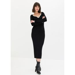 bonprix Figurbetontes Strickkleid, schwarz