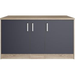 K&uuml;cheninsel KOCHSTATION, B:153cm H:85cm T:100cm, grau, Komplettk&uuml;chen-Sets, "KS-Toronto", Breite 153 cm, MDF-Fronten, Flaschenregal