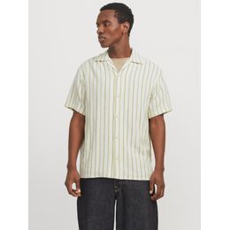 Jack & Jones JACK & JONES Herren Kurzarmhemd "JORCOBA STRIPE RESORT SHIRT SS SN", beige, Gr. S, gestreift, Web, Obermaterial: 100% Baumwolle, Hemden