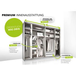 Schwebetürenschrank STAUD "Sonett 220, Made in Germany", grau (hellgrau), B:298cm H:240cm T:68cm, Holzwerkstoff, Schränke, mit vier verschiedenen Ausstattungsvarianten