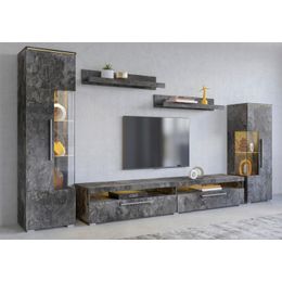 Wohnwand Inosign, grau, ABS-Kunststoff, Glas, Holzwerkstoff, Kunststoff, Metall, Wohnzimmer, Kastenmöbel-Sets, "India,Breite 290cm moderne Mediawand