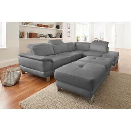 Ecksofa, B:270cm H:94cm T:104cm, grau, exxpo - SOFA FASHION, Kunstleder SOFTLUX;NaturLEDER (echtes Rindsleder) in Sitz und Rücken. Korpus in