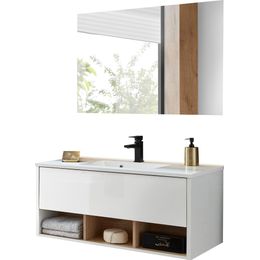 Badm&ouml;bel-Set Places of Style, wei&szlig;, Kastenm&ouml;bel-Sets, "Studio Line, Bad im modernen Design, 2-teiliges Badezimmer", Waschtisch und Spiegel, in zwei