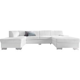 Wohnlandschaft DOMO collection, B:304cm H:74cm T:82cm, wei&szlig;, Struktur (90% Polyester und 10% Polyacryl);Kunstleder Softlux;Microfaser Primabelle