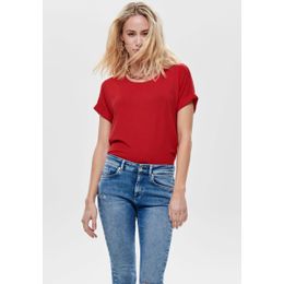 Only Damen T-Shirt "ONLMOSTER – Kurzarmshirt mit Aufschlag und klassischem Look"high risk rot, Gr. M, unifarben, Jersey, Obermaterial: 75% Viskose,