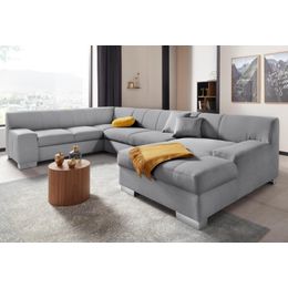 Wohnlandschaft DOMO collection, B:328cm H:74cm T:212cm, grau, Feinstruktur (100% Polyester);Luxus-Microfaser (100% Polyester);Zierkissen: Im
