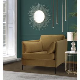 Sessel Home Affaire, B:70cm H:83cm T:92cm, gold, 100% Polyester, Wohnzimmer, Sessel, "Light", inklusive loser Zierkissen, mit schmalen Armlehnen und