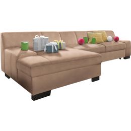 Ecksofa DOMO collection, B:268cm H:74cm T:153cm, braun, NaturLEDER in Sitz und R&uuml;cken. Korpus in passendem Kunstleder SOFTLUX bezogen;Struktur (90%