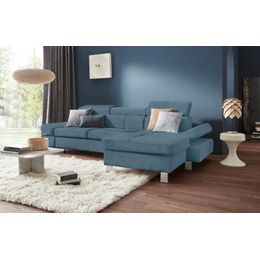 Ecksofa, B:292cm H:98cm T:167cm, blau, exxpo - SOFA FASHION, Luxus-Kunstleder;Webstoff (100% Polyester);Webvelours (100% Polyester), Wohnzimmer,