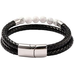 Firetti Armband "Schmuck Geschenk Armschmuck Armkette Edelstein Perlen, Onesize", 19cm, Edelstahl Leder, schwarz-wei&szlig;, Edelstahl, Leder, Armb&auml;nder,