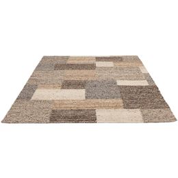 Wollteppich Theko, B:90cm H:12mm L:160cm, braun, Schurwolle, Wohnzimmer, Teppiche, "Ehrwald TK-156", Wendeteppich, besonders flach, reine Wolle,