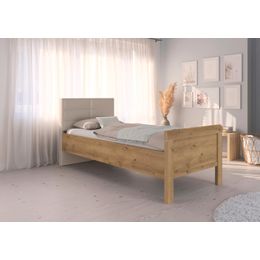 Bett Rauch, B:99cm H:100cm L:214cm, braun, Schlafzimmer, Betten, "Bett Einzelbett Stollenbett EVELYN", in Komforth&ouml;he mit Polsterkopfteil in